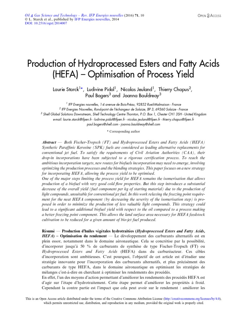 Production of Hydroprocessed Esters and Fatty Acids (HEFA ...