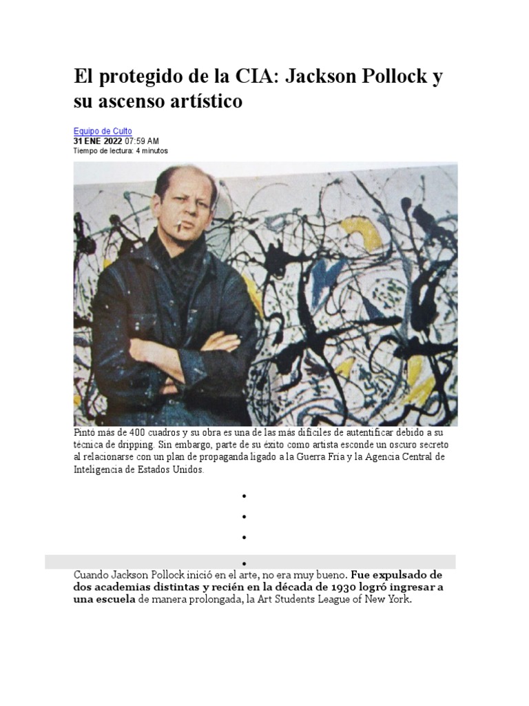 El Protegido de La CIA: Jackson Pollock y Su Ascenso Artístico | PDF ...