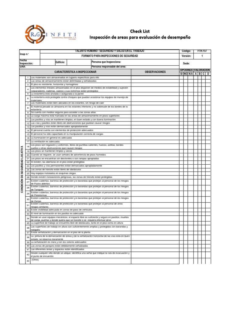 Check List Inspeccion de Area | PDF