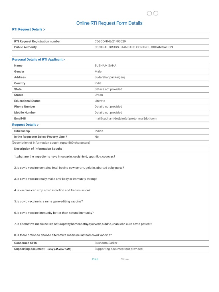Online RTI Request Form Details | PDF | Vaccination | Public Health