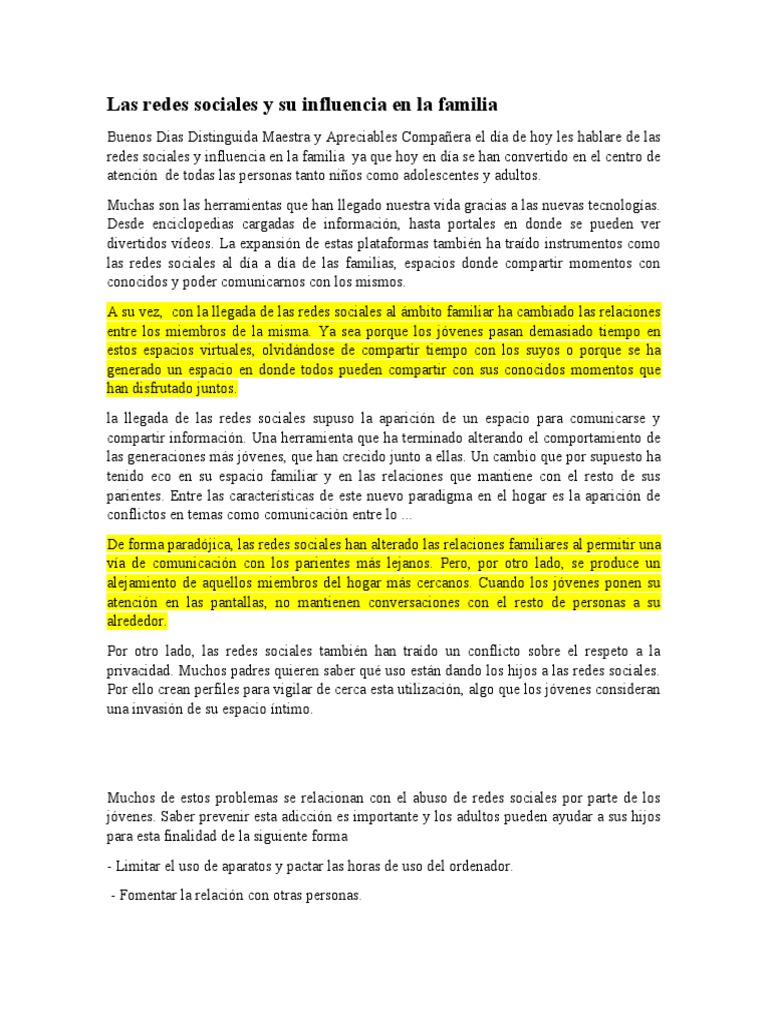 Impacto de las Redes Sociales en la Familia | PDF | Servicio de redes ...