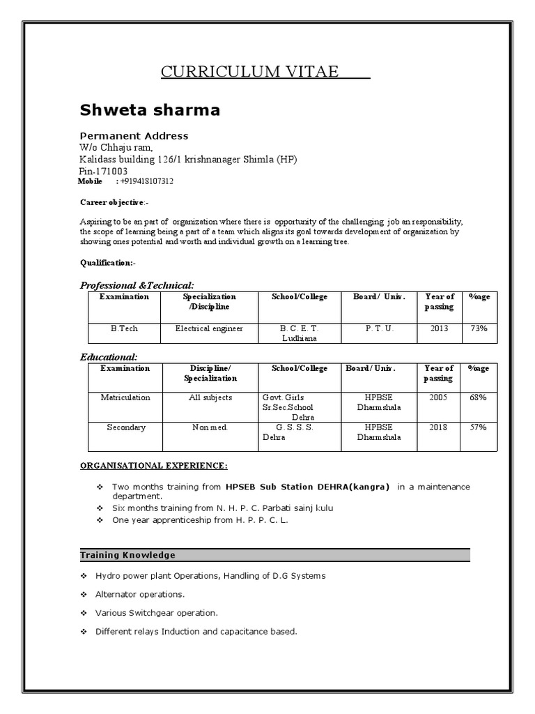 Curriculum Vitae: Shweta Sharma | PDF | Cognition