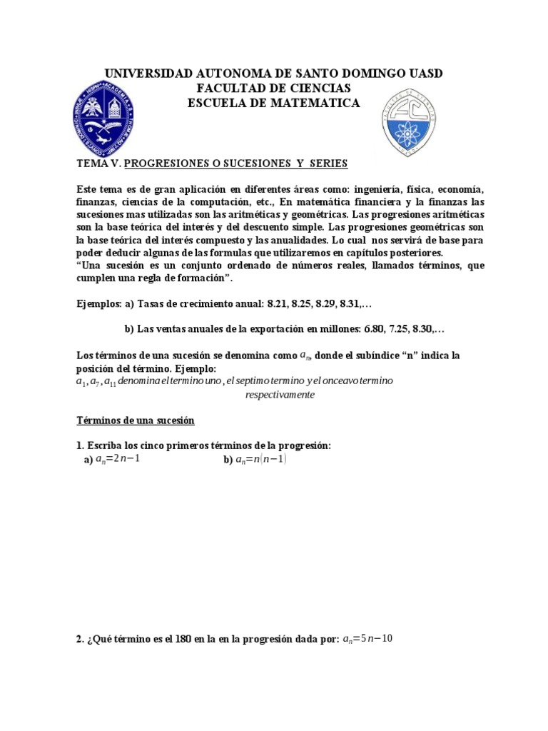 Progresiones y Series en Matemáticas | PDF | Proporción | Secuencia