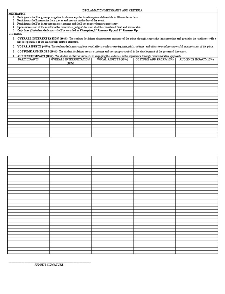 Declamation Mechanics and Criteria | PDF