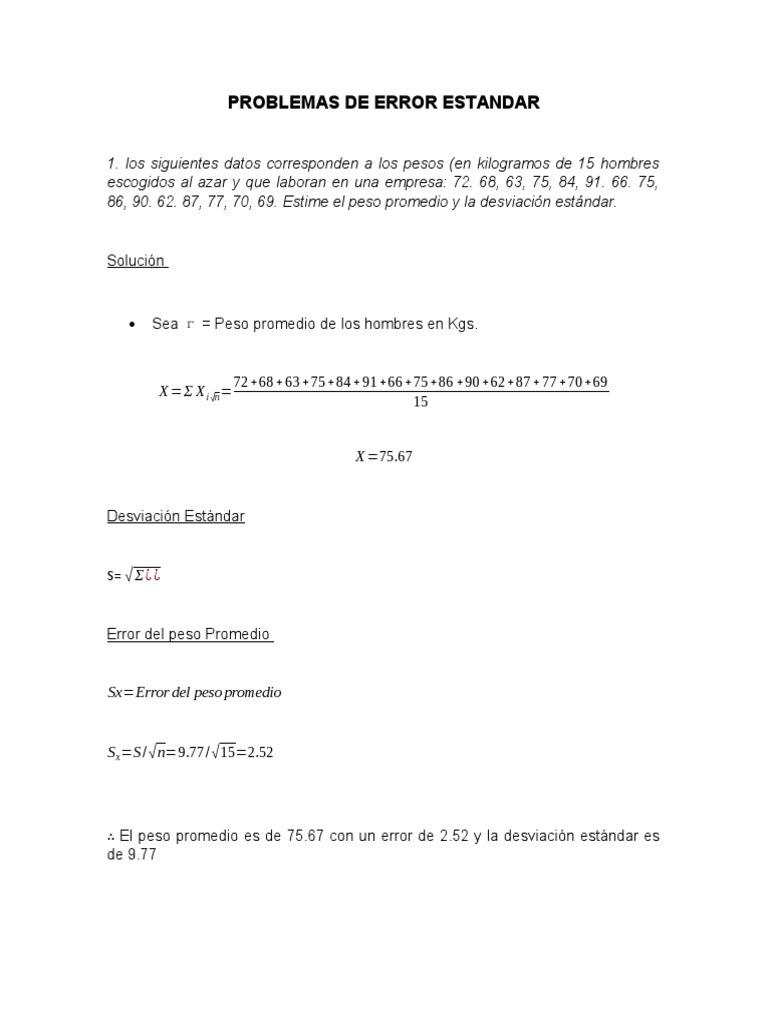 Cálculo de Errores Estándar y Promedios | PDF | Estadísticas ...