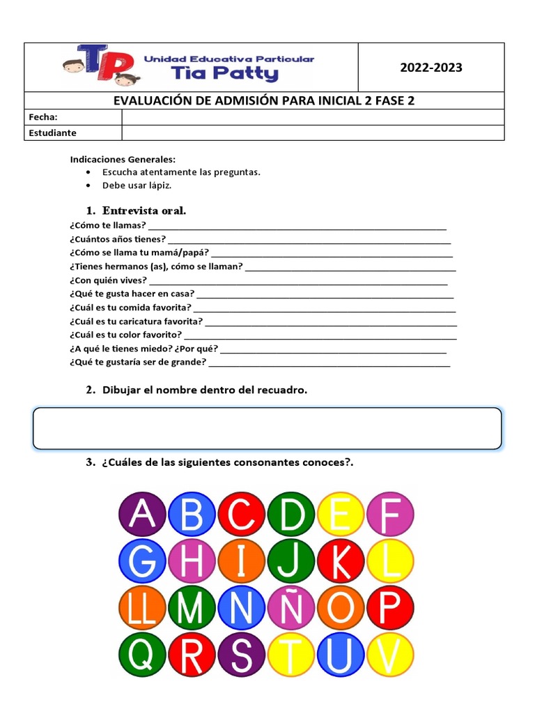 Evaluación de Admisión Inicial 2 | PDF