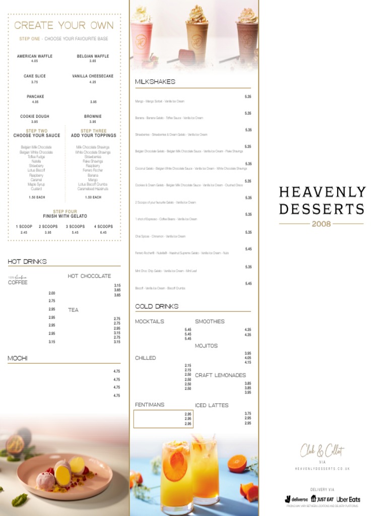 Heavenly Desserts Takeaway Menu | PDF | Cheesecake | Ice Cream