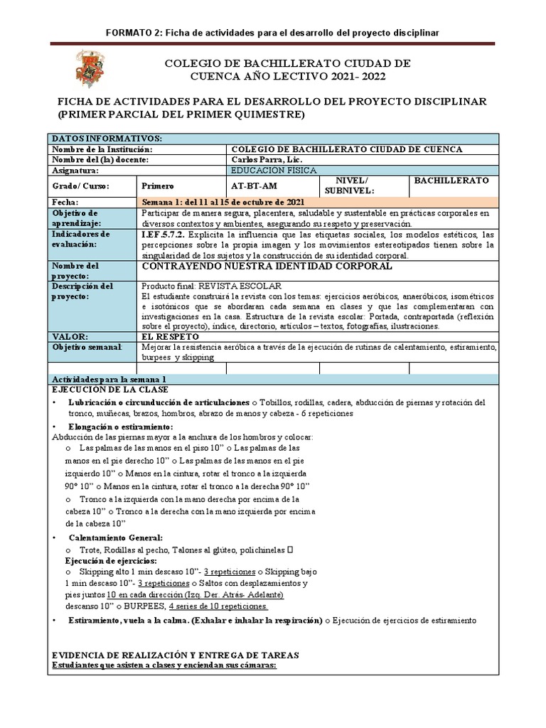 1ro EF-Ficha Act-Sem Proy-Dis (1P-1Q) | PDF | Evaluación | Mente