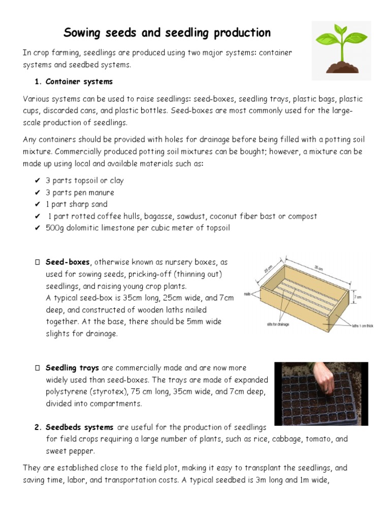 Sowing Seeds and Seedling Production | PDF | Compost | Soil