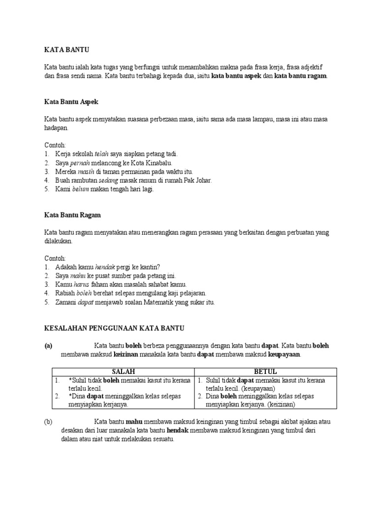 Nota Tatabahasa Kata Bantu, Kata Penegas Dan Kata Arah | PDF