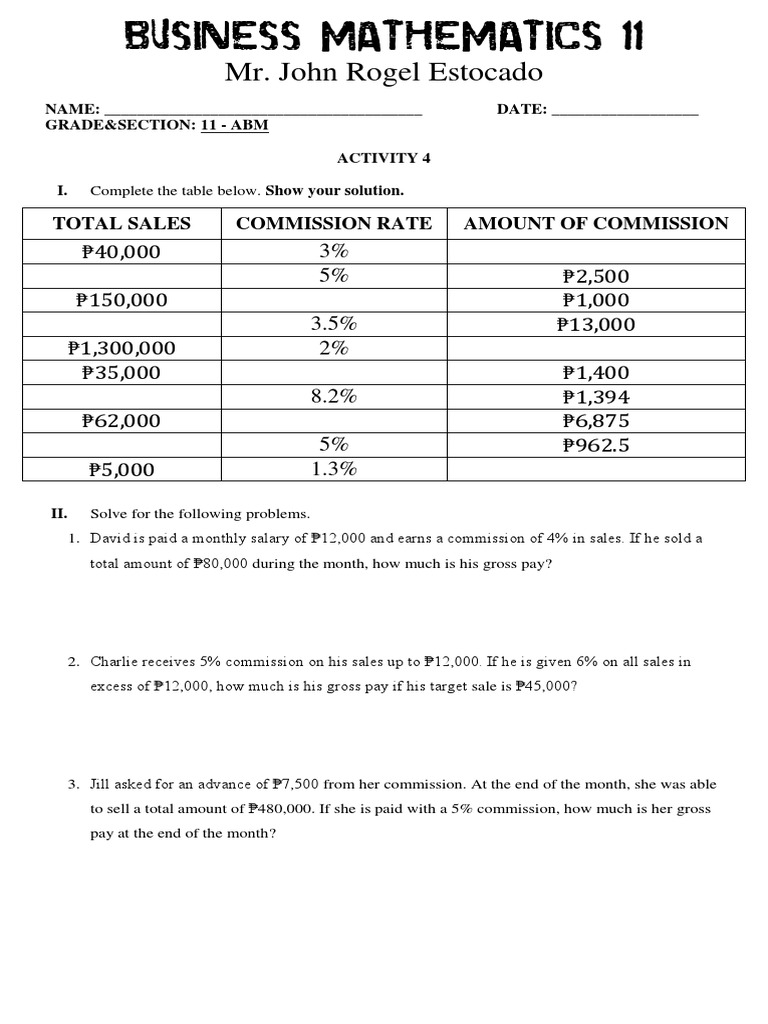 Business Math Activity 4 | PDF | Business
