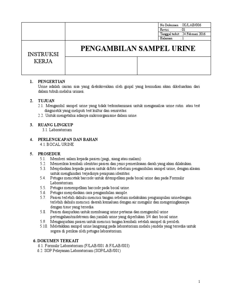 Ik-Lab - 006 - Pengambilan Sampel Urine | PDF