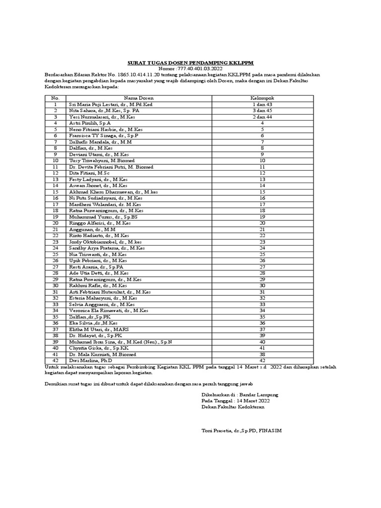 Template Surat Tugas KKL PPM Dan Pengmas 2022 | PDF