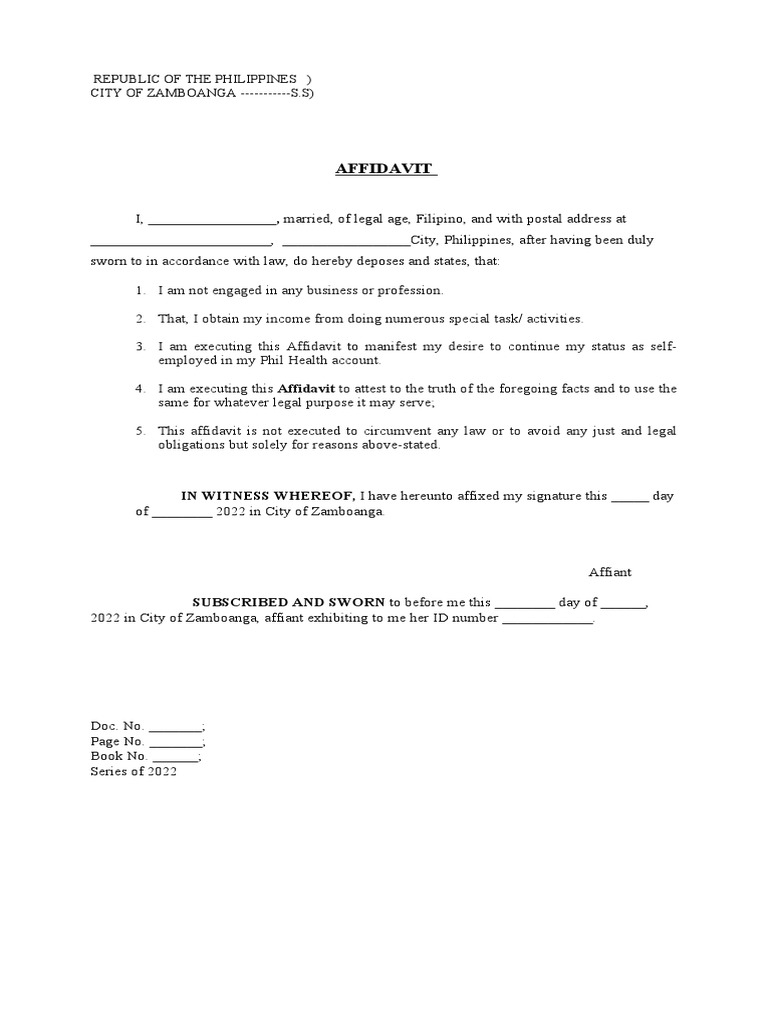Affidavit As Self Employed | PDF