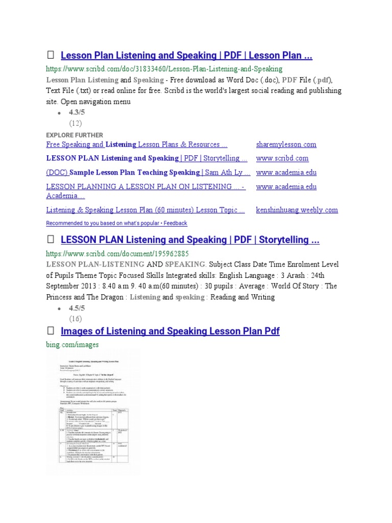 Lesson Plan Listening and Speaking | PDF | Lesson Plan | Teaching
