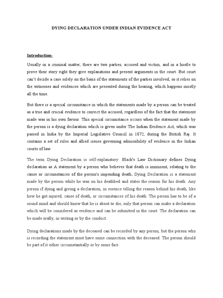 Dying Declaration Under Iea | PDF | Evidence | Justice