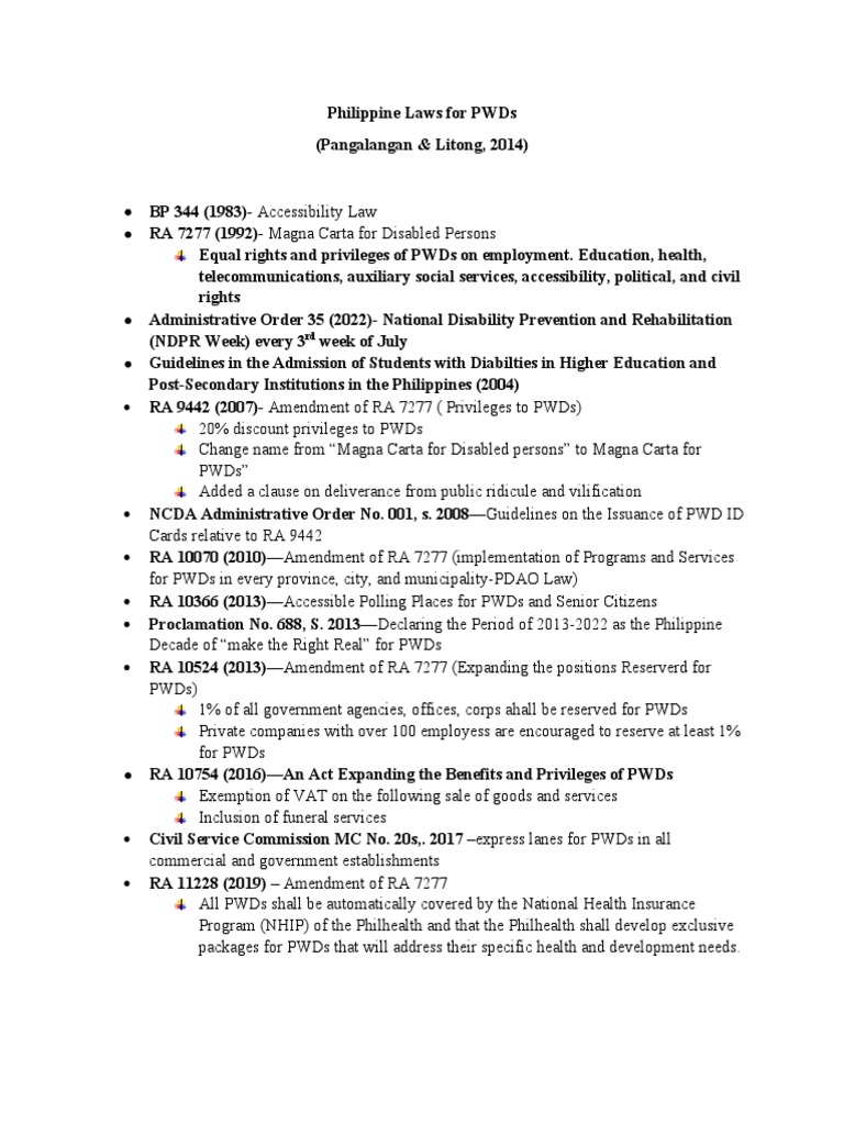 Philippine Laws For PWDs | Download Free PDF | Disability | Special ...