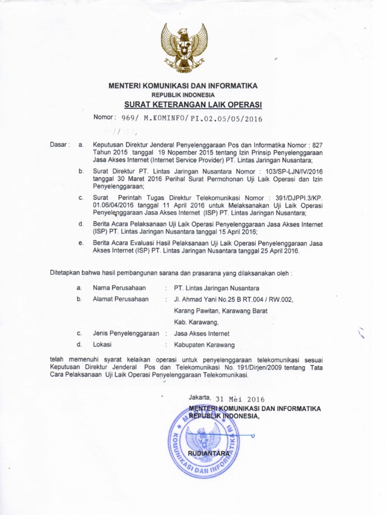 Surat Keterangan Laik Operasi | PDF