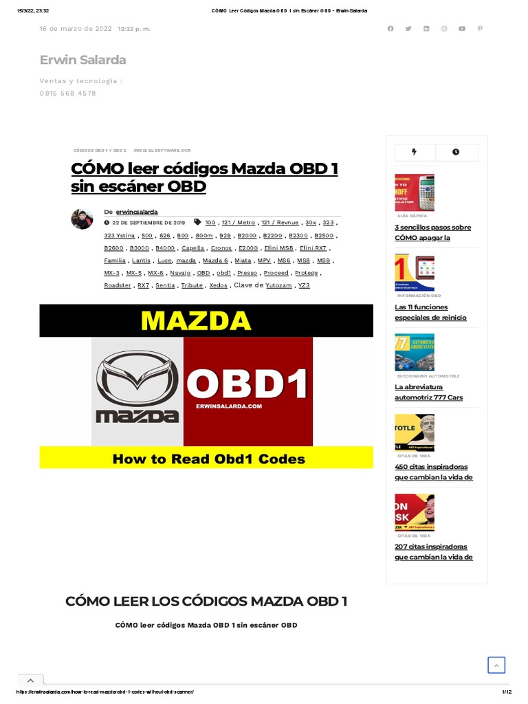 CÓMO Leer Códigos Mazda OBD 1 Sin Escáner | PDF | Acelerador ...