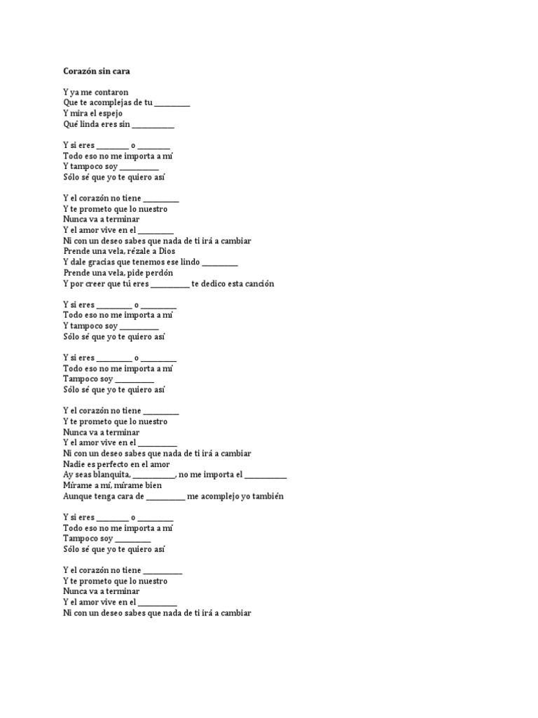 Corazón Sin Cara - Letra | PDF