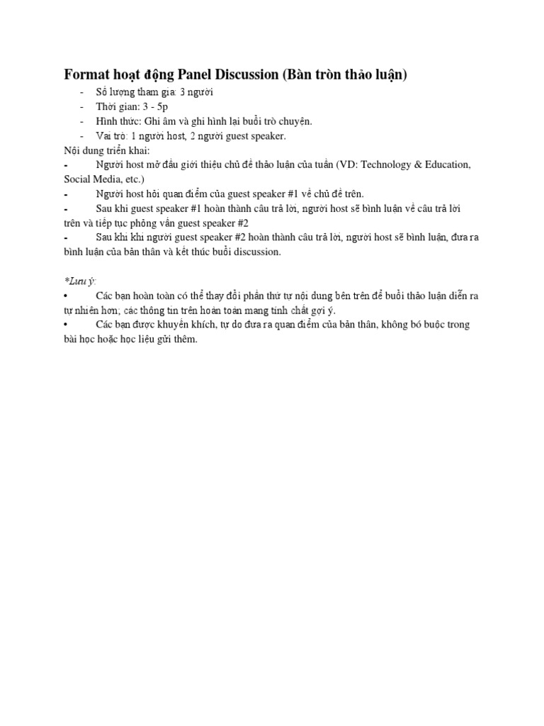 Hình TH C T CH C Panel Discussion | PDF