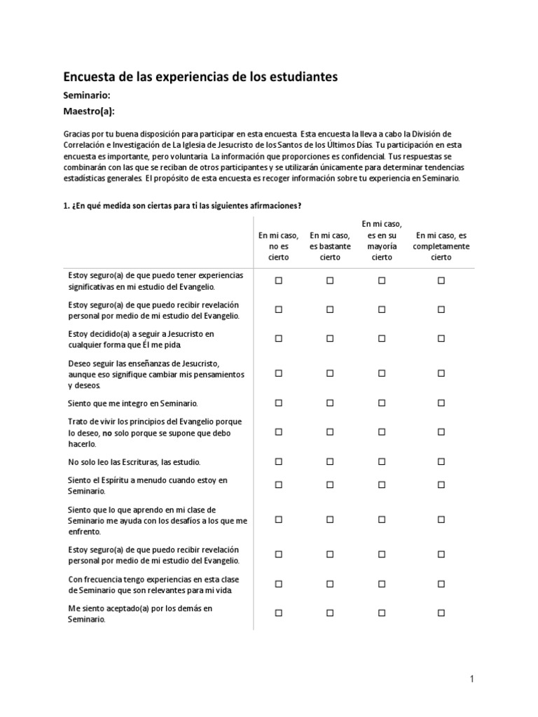 Seminary Student Survey Spanish SEMINARIO | PDF | Jesús