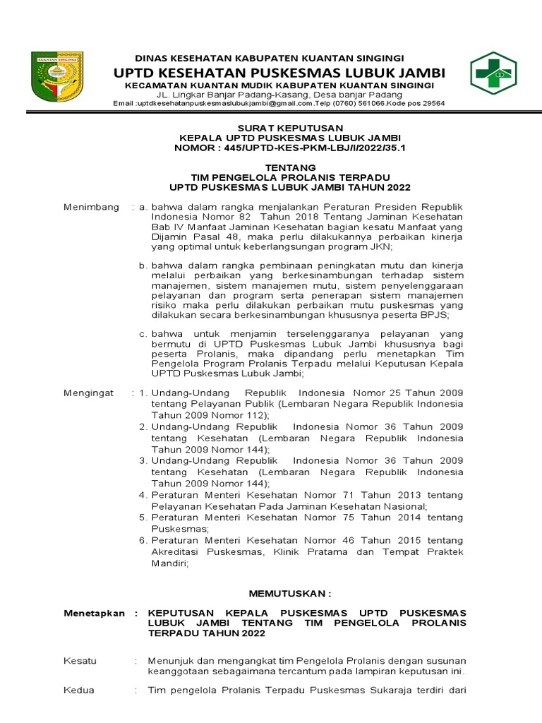 Contoh SK Tim Prolanis LBJ | PDF