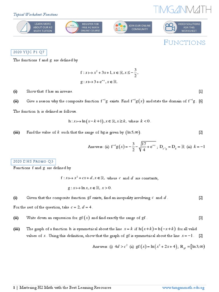 H2 Math Topical Worksheet (Functions) | PDF | Function (Mathematics) | Asymptote