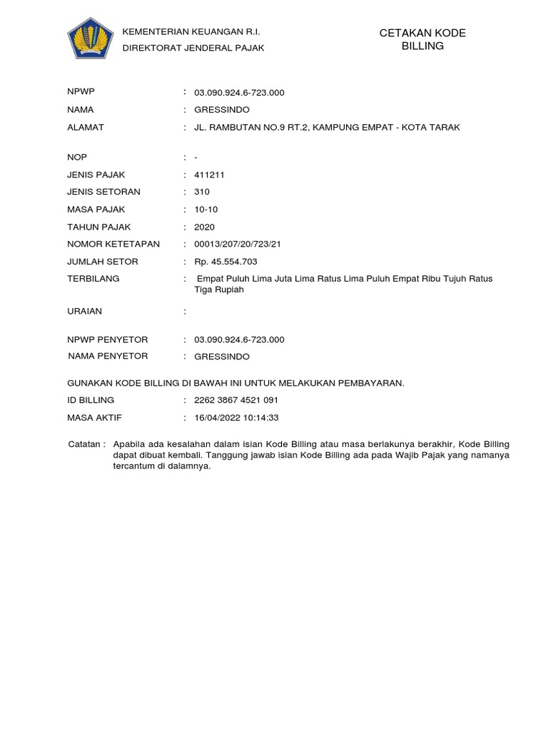 Billing SKPKB PPN Okt | PDF | Bisnis