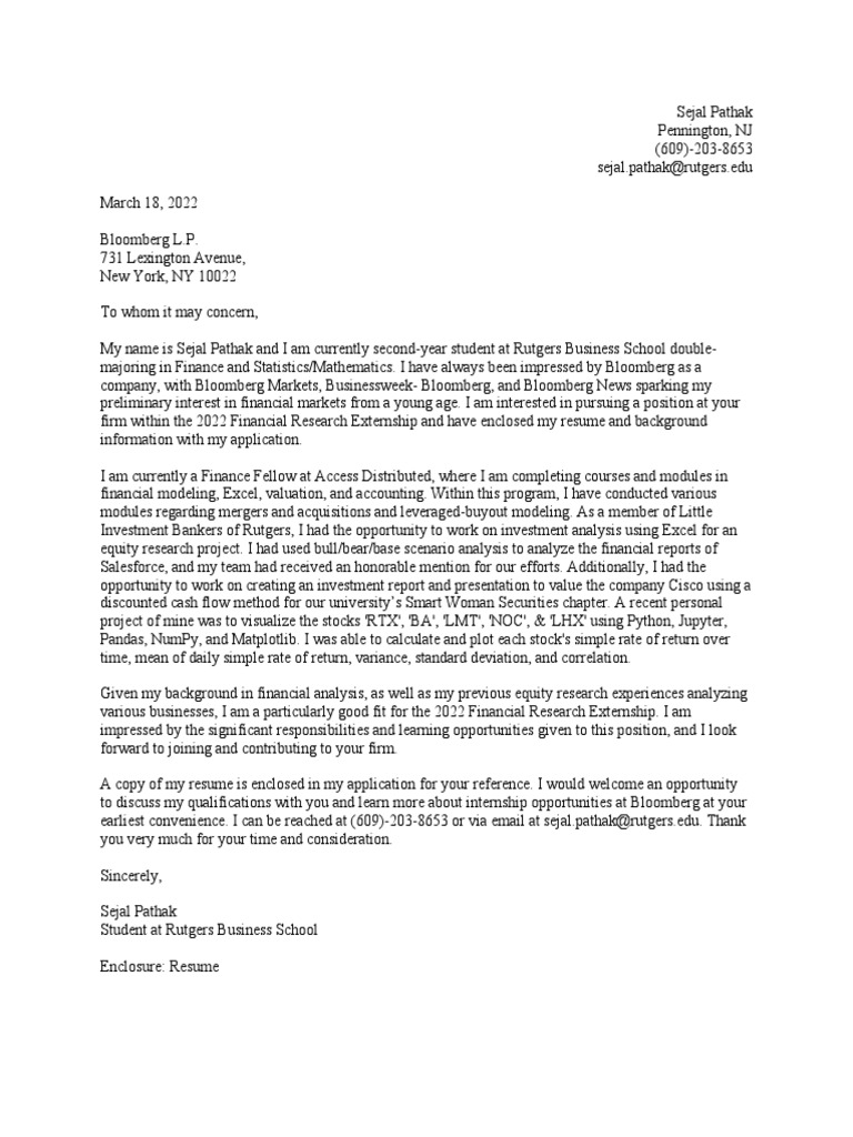 Bloomberg Cover Letter | PDF