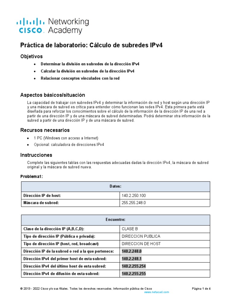 Práctica de Subredes IPv4 | PDF | Dirección IP | Protocolos de internet