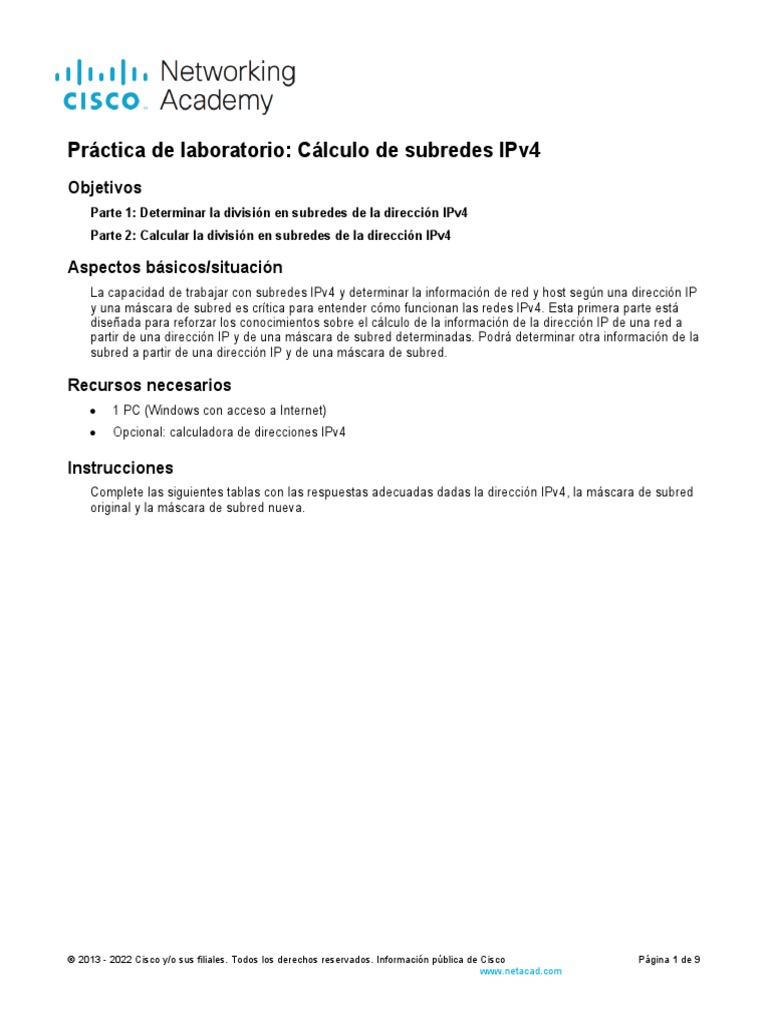 Lab - Calculate IPv4 Subnets | PDF | Dirección IP | Estándares de internet Lab - Calculate IPv4 Subnets | PDF | Dirección IP | Estándares de internet