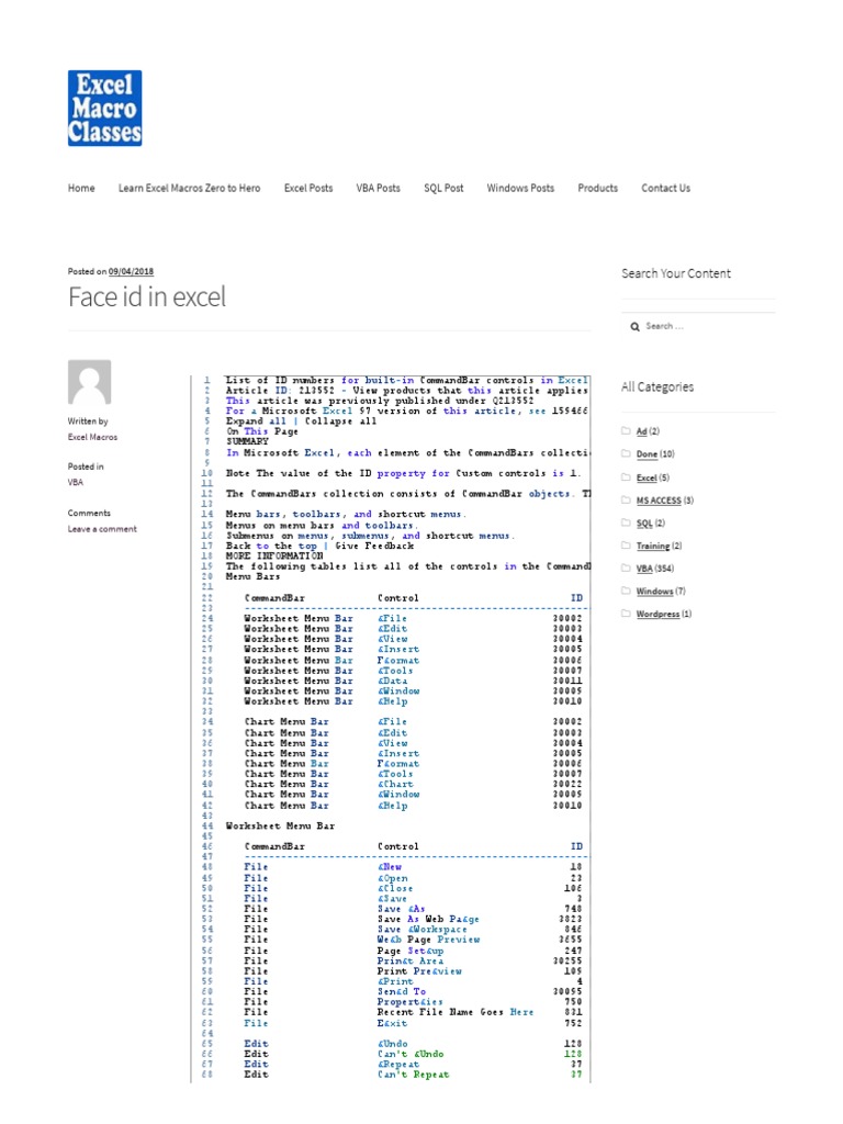 Face Id in Excel - Excel Macro Classes | PDF | Microsoft Excel | Visual ...