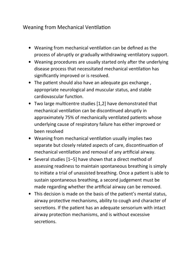 Weaning from Mechanical Ventilation Guide | PDF | Clinical Medicine ...