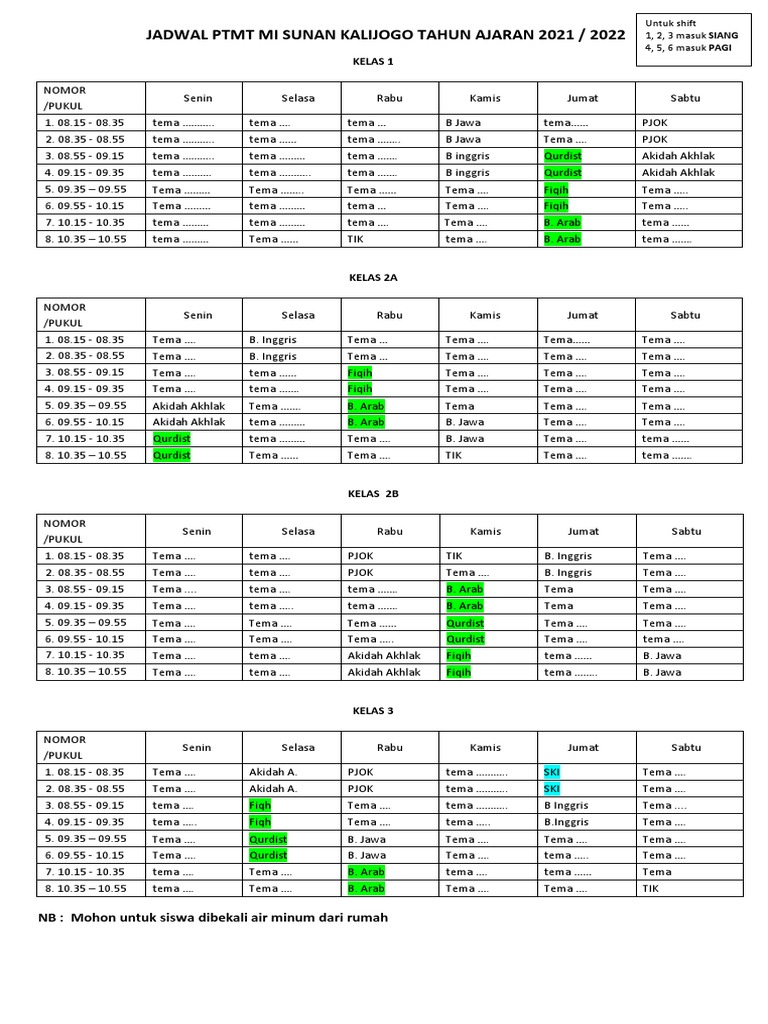 Jadwal PTMT Siang Pagi | PDF