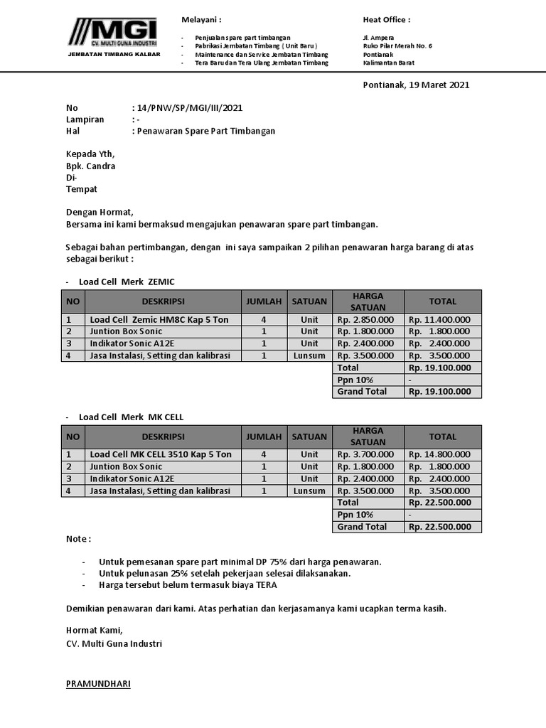 Penawaran Spare Part | PDF