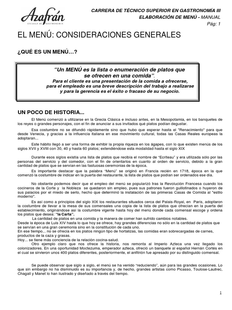 Elaboracion de MENU Manual 2019 1 | PDF | Marketing | Segmentación de ...