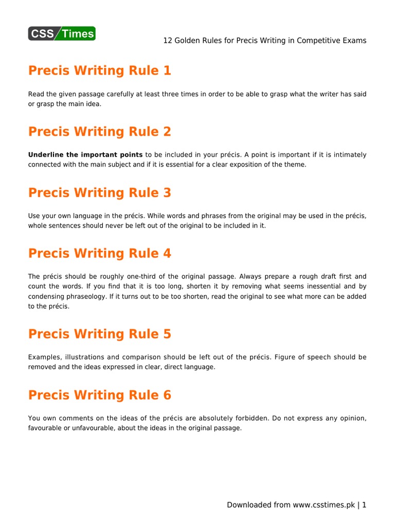 12 Rules for Competitive Precis Writing | PDF | Linguistic Morphology ...