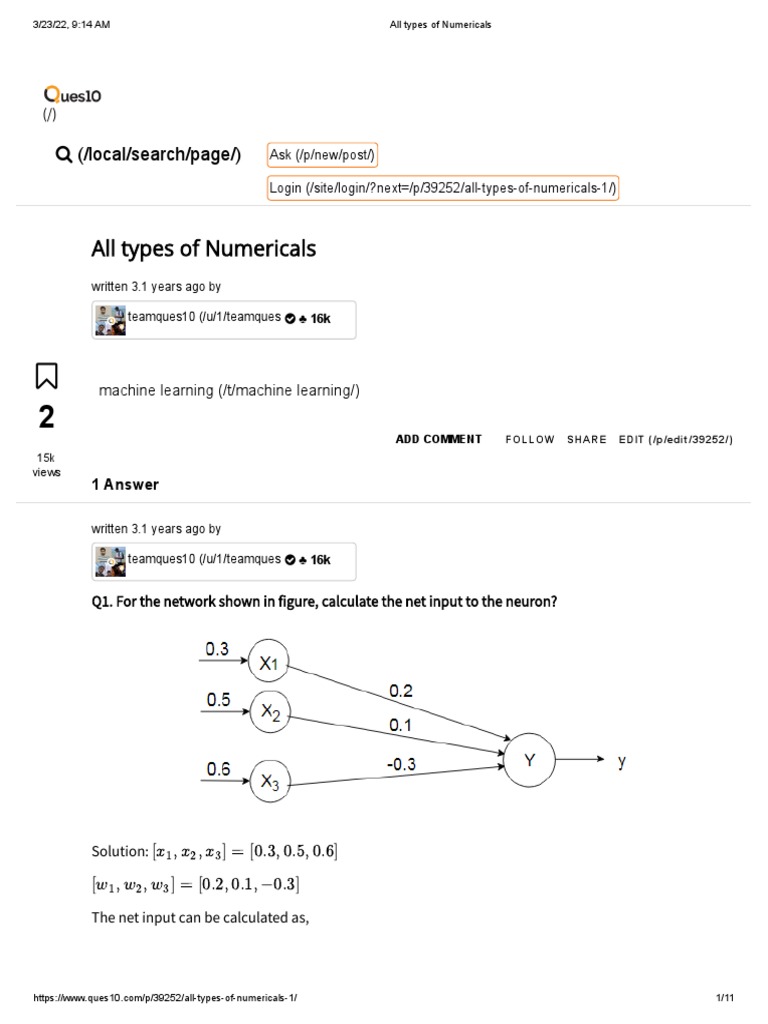 All Types of Numericals - ML | PDF | Neuroscience | Theoretical ...