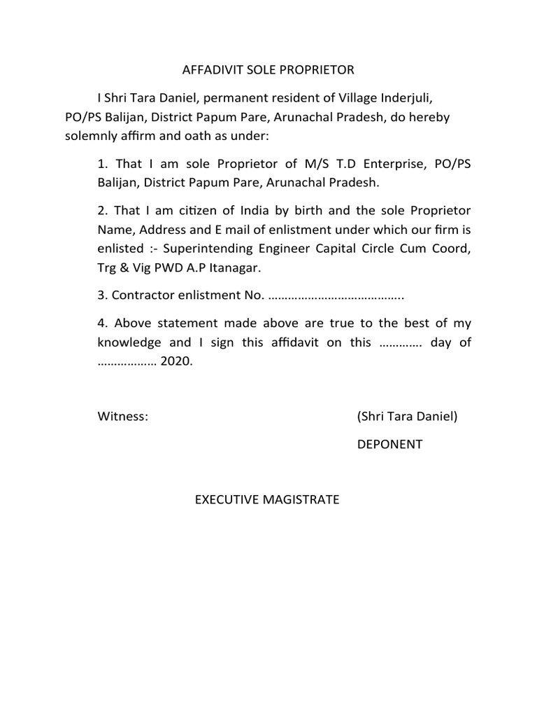 Affidavit For Sole Propierator | PDF