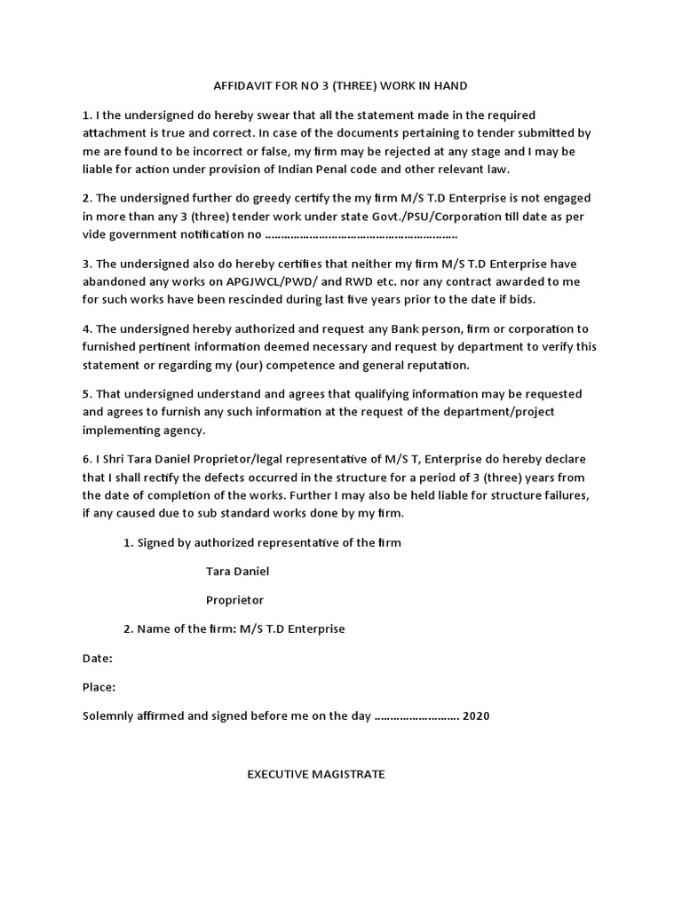 Affidavit For Work in Hand | PDF