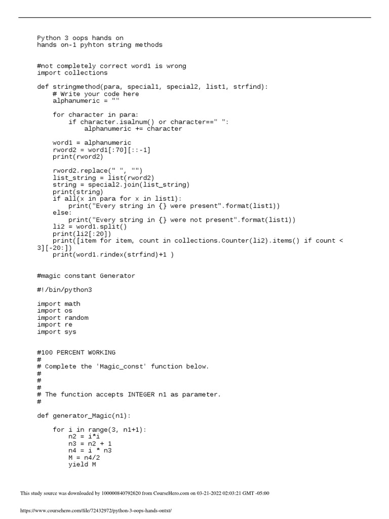 Python 3 Oops Hands On | PDF | Python (Programming Language) | Computer ...