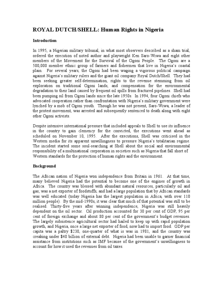 ROYAL DUTCH/SHELL: Human Rights in Nigeria | PDF | Royal Dutch Shell ...