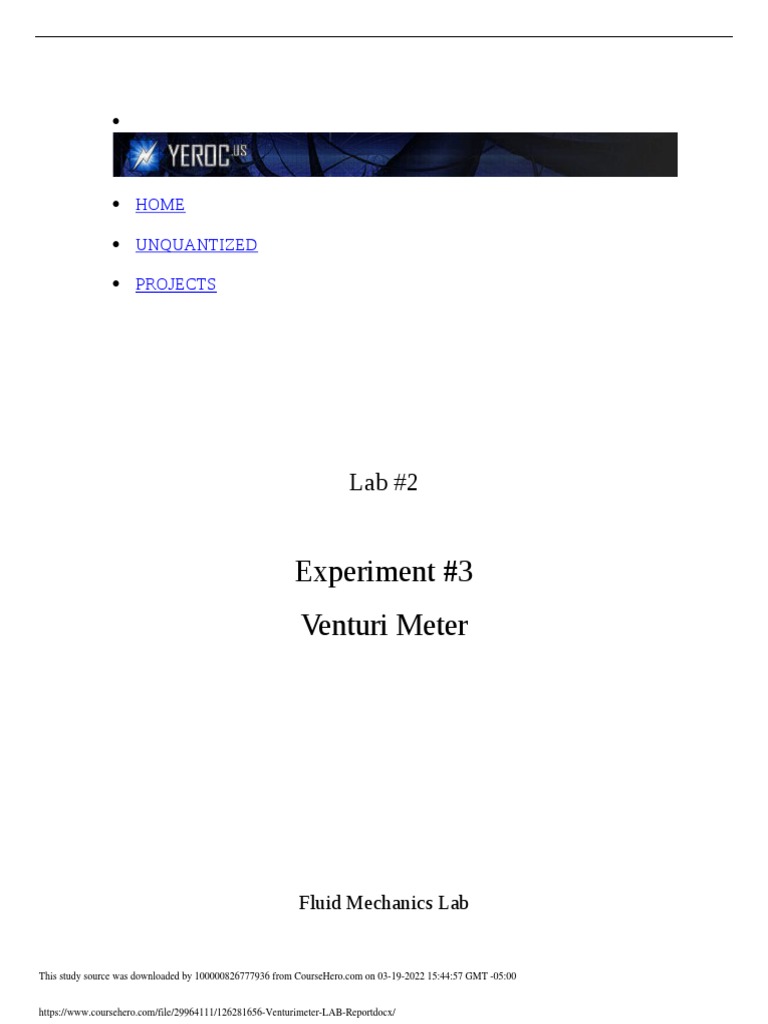 Venturimeter LAB Report | PDF | Fluid Dynamics | Physical Quantities