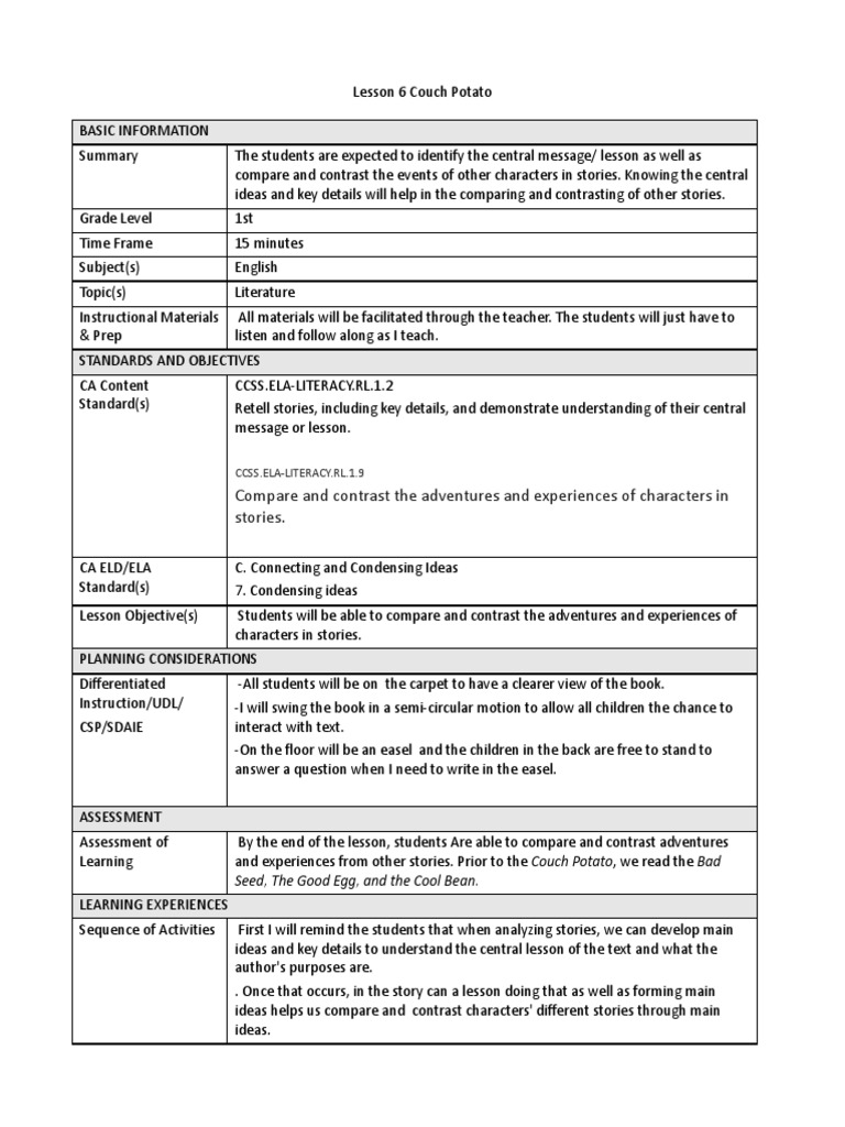 Lesson 6 Couch Potato | PDF | Teaching | Cognitive Science