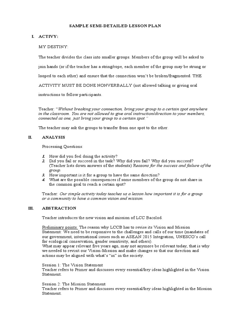 Integrating Vision and Mission in Lessons | PDF | Teachers | Lesson Plan