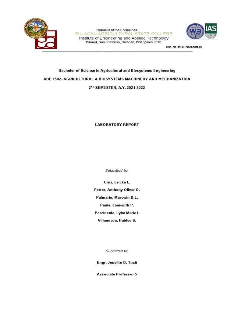 Abe 152 - Laboratory Exercises No.1-Group 2 - Bsaben-3a | PDF | Trailer ...