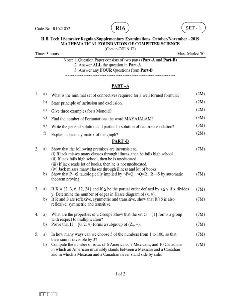 Mathematical Foundation of Computer Science Oct-Nov 2019 | PDF ...