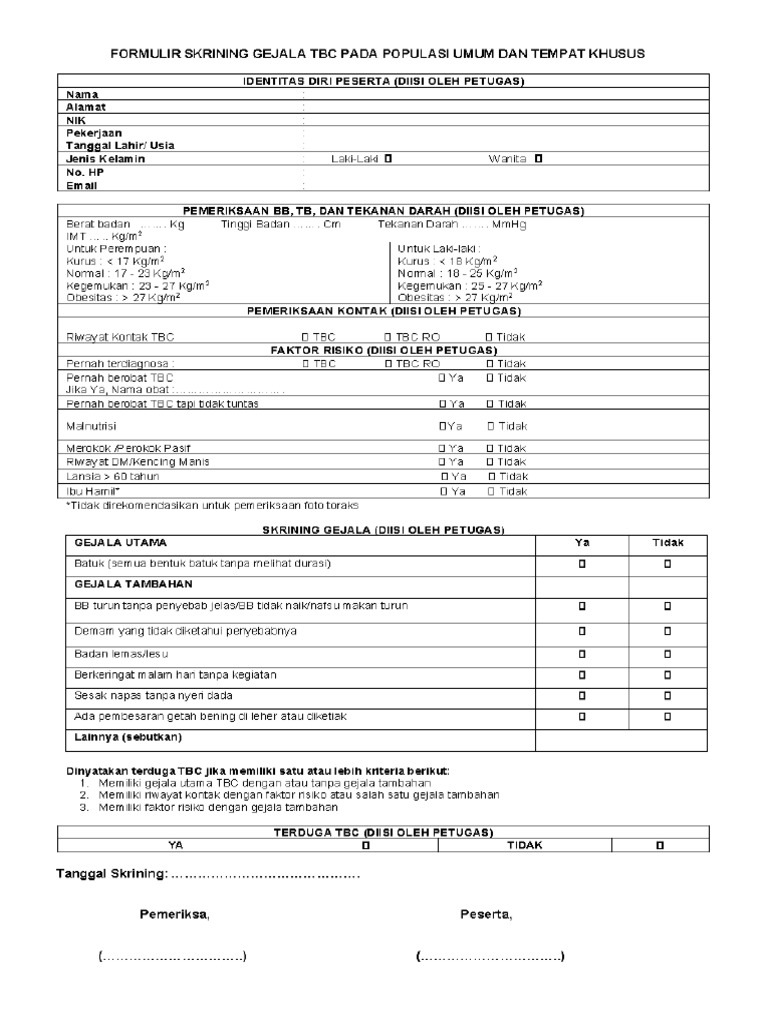 Formulir Skrining TB | PDF