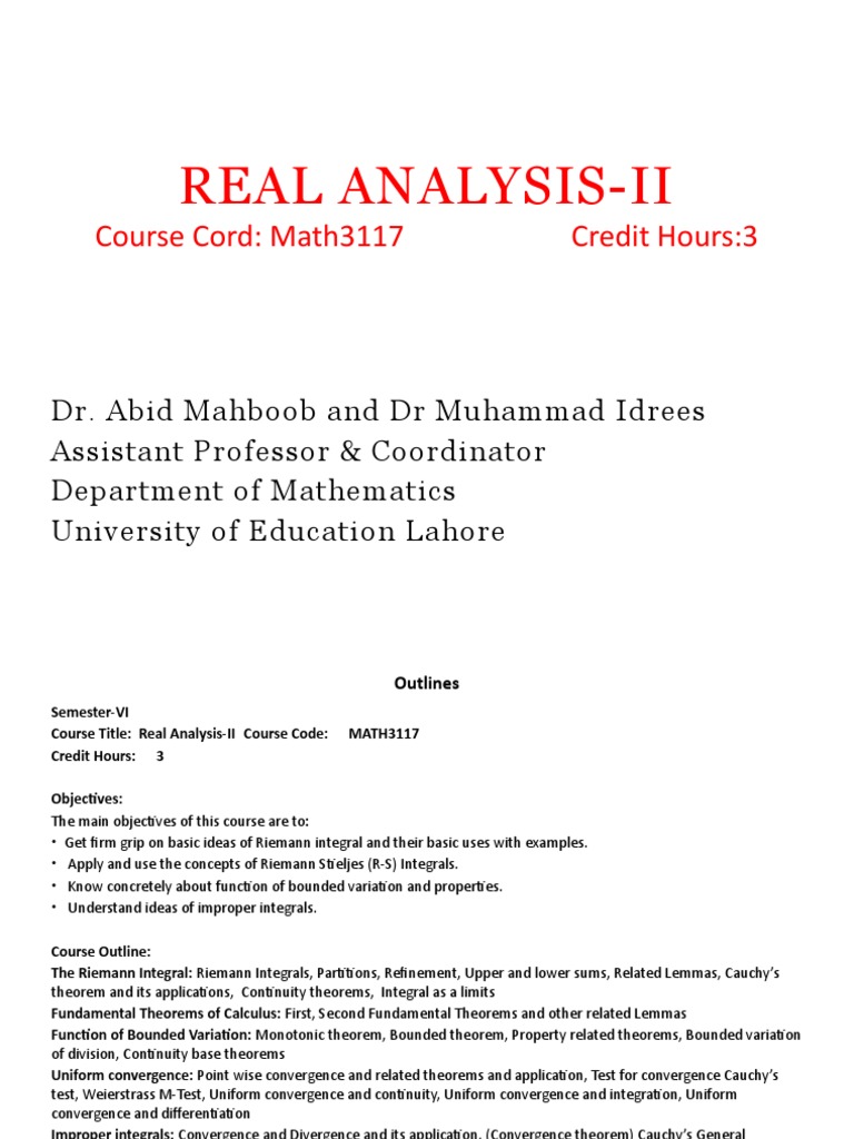 Real Analysis-Ii: Course Cord: Math3117 Credit Hours:3 | Download Free ...